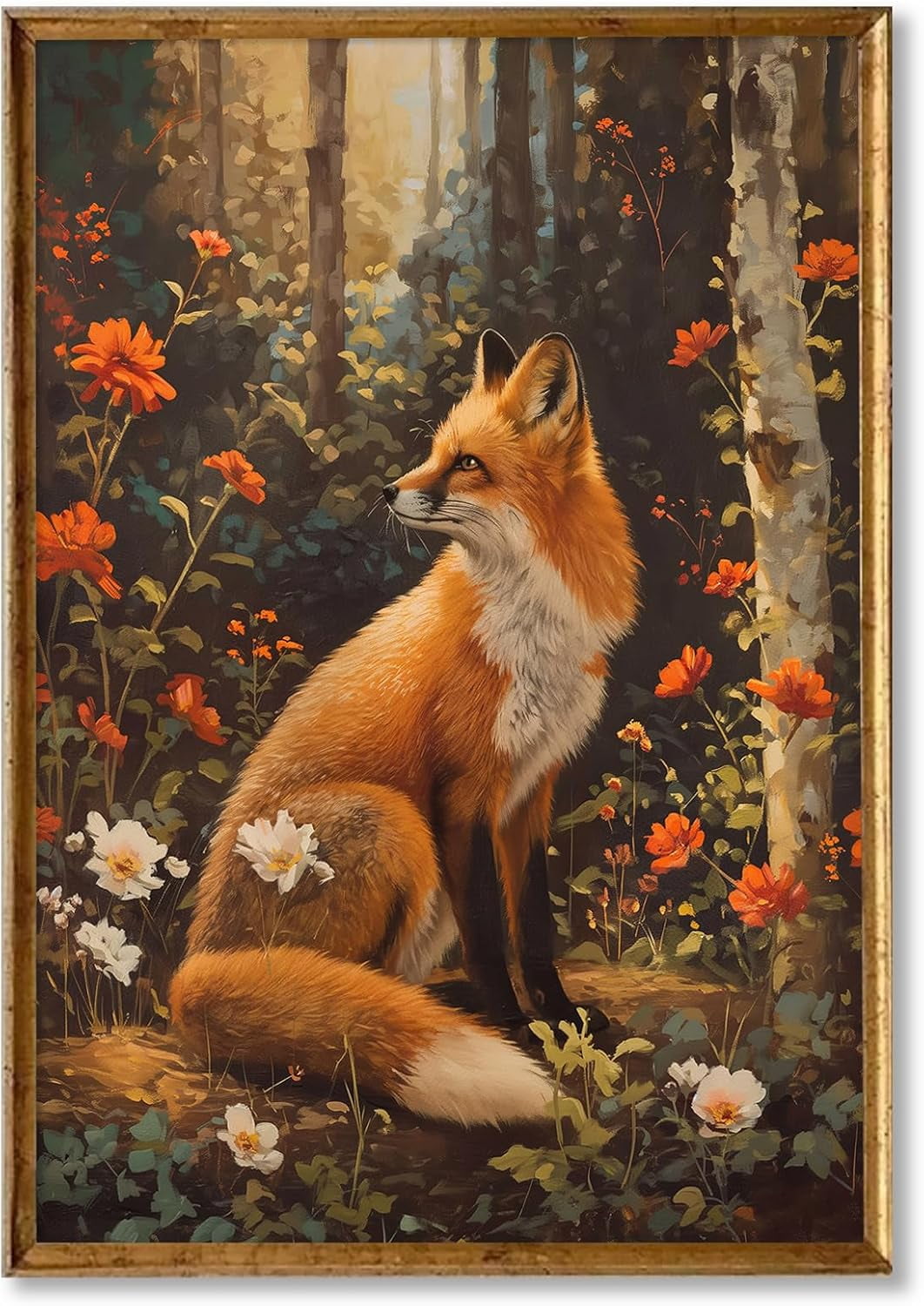 AEFER Abstract Fox Wall Art Orange Fox Canvas Painting Gothic Animal ...