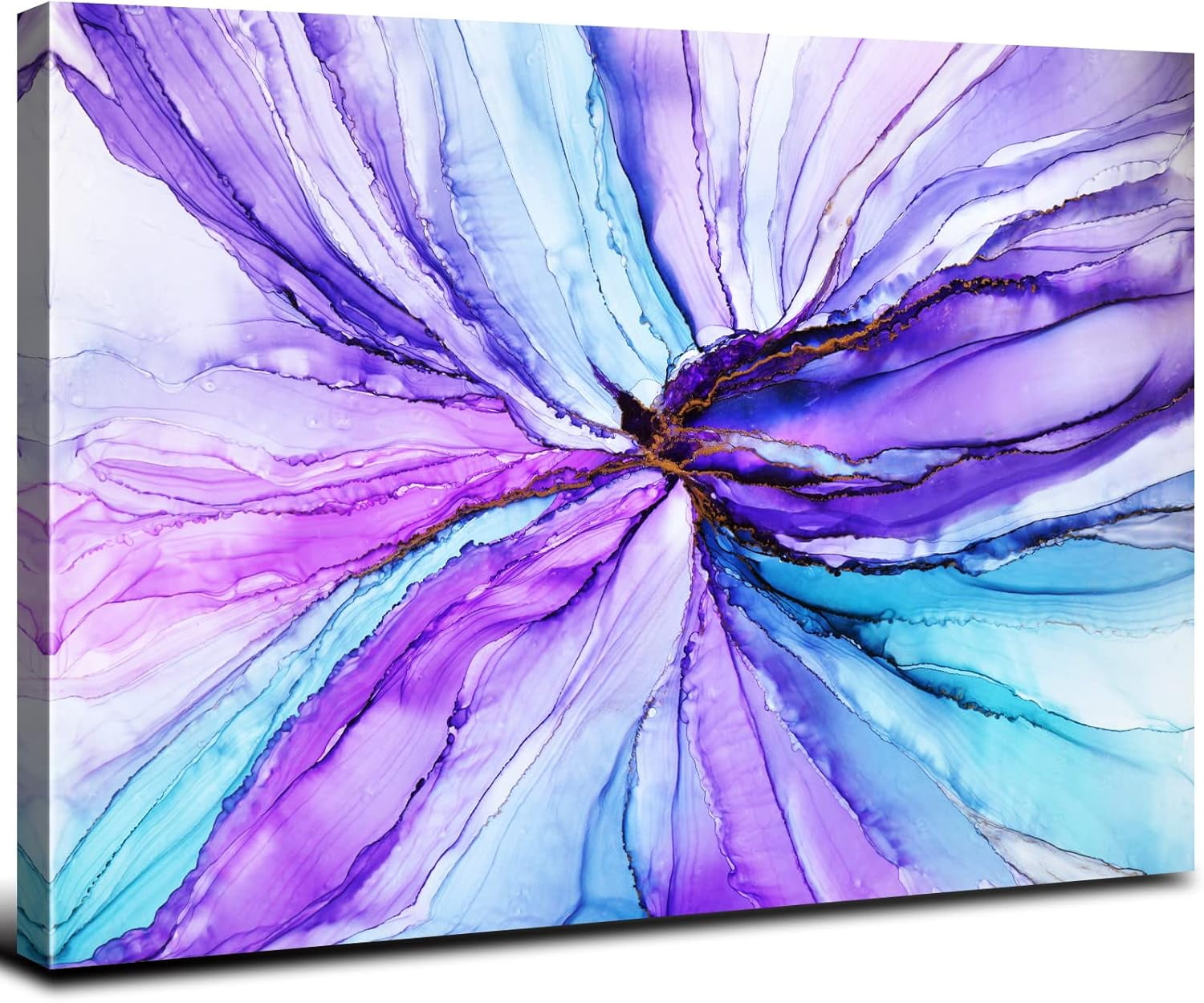 AEFER Abstract Marble Texture Canvas Wall Art, Purple and Blue Fluid ...