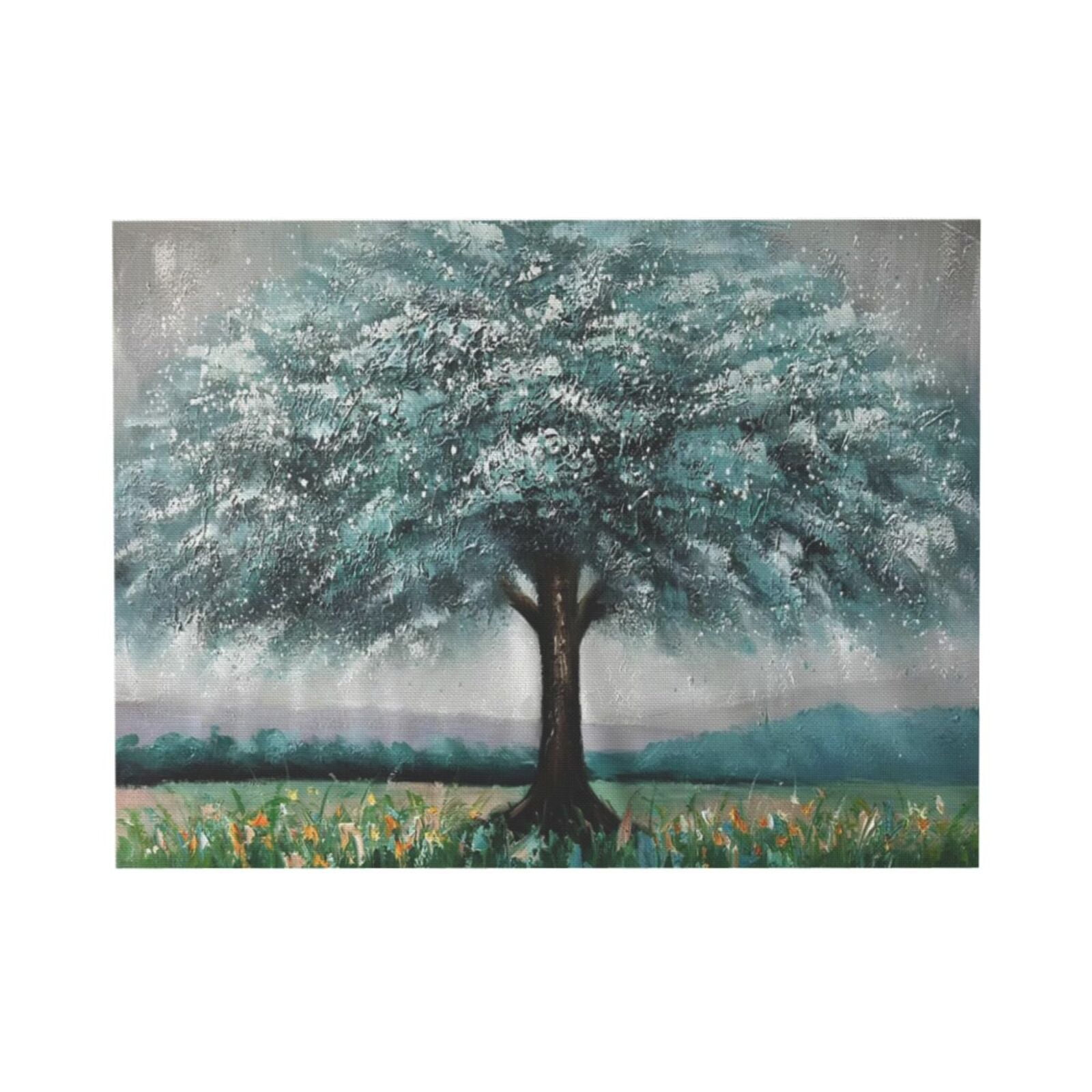 AEFER Abstract Tree of Life Wall Art Hand Painted Teal Tree Painting ...