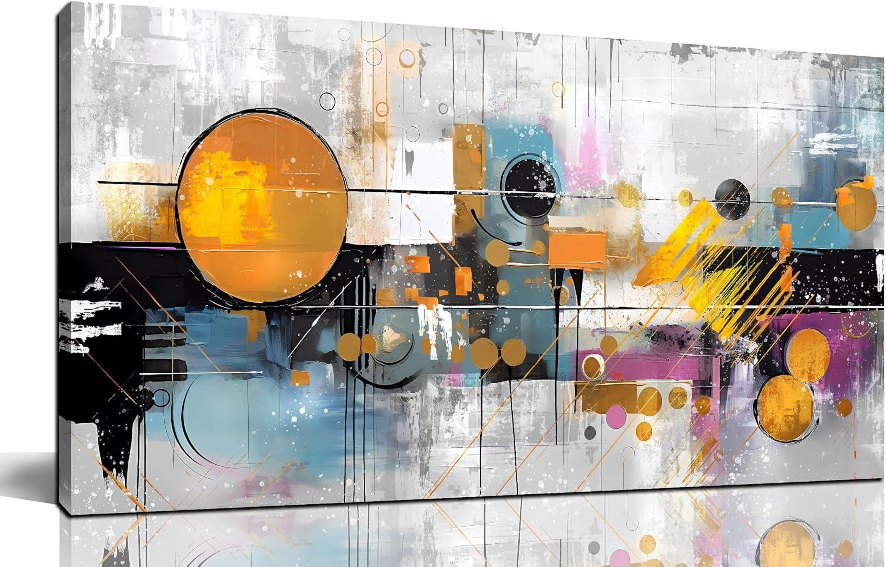 AEFER Abstract Wall Art for Living Room, Yellow Circle Canvas Wall ...