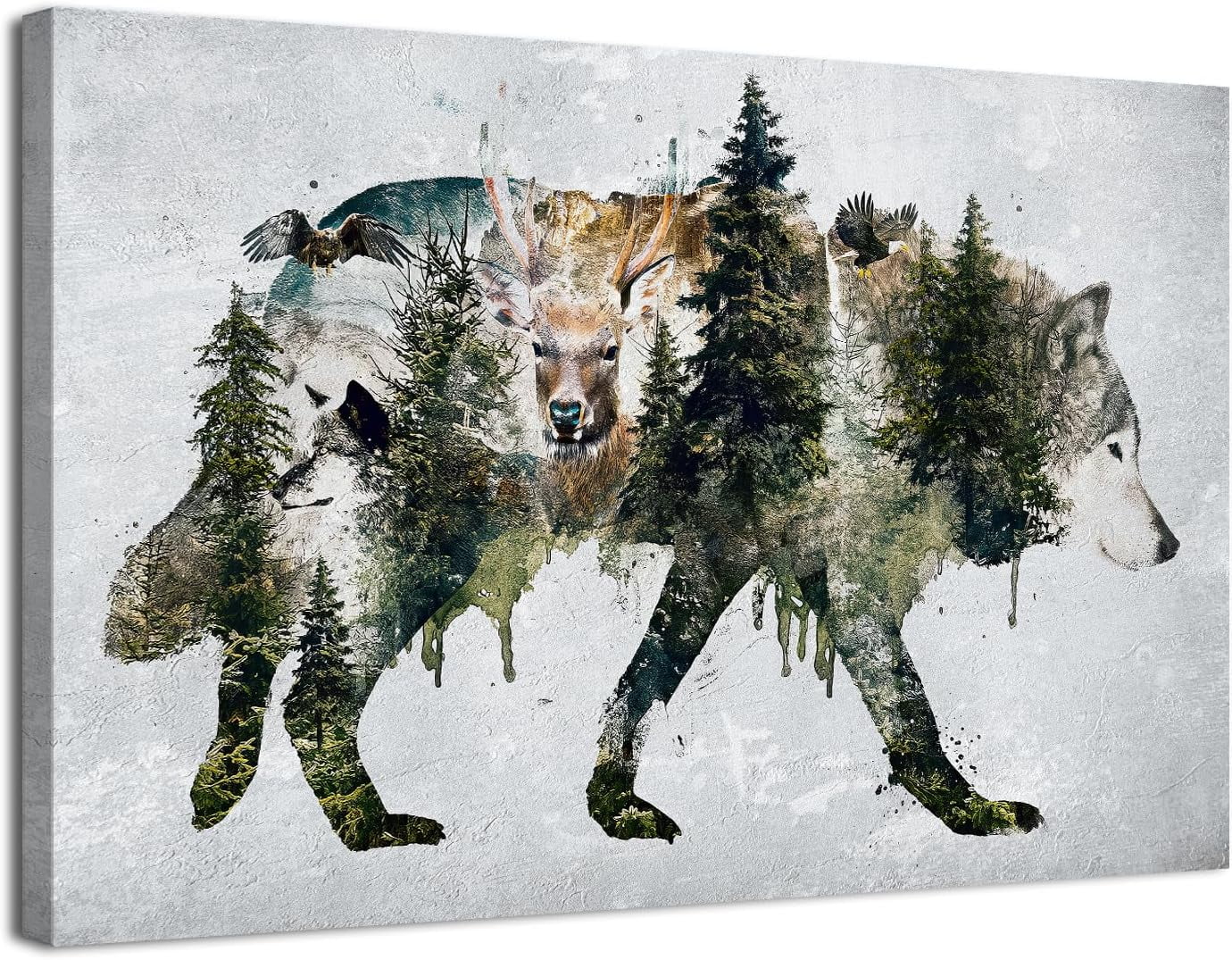 AEFER Abstract Wolf Wall Art Grey Background Forest Animal Pictures Deer Eagle Painting Canvas ...