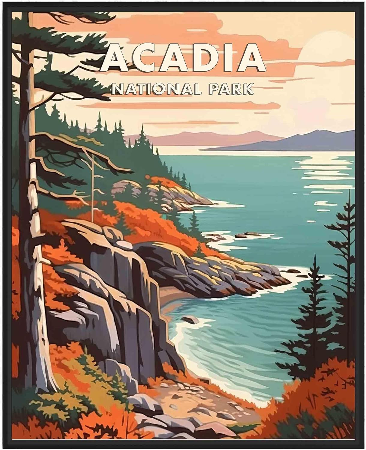AEFER Acadia National Park Poster Art Print Retro Mountain Lake Wall ...