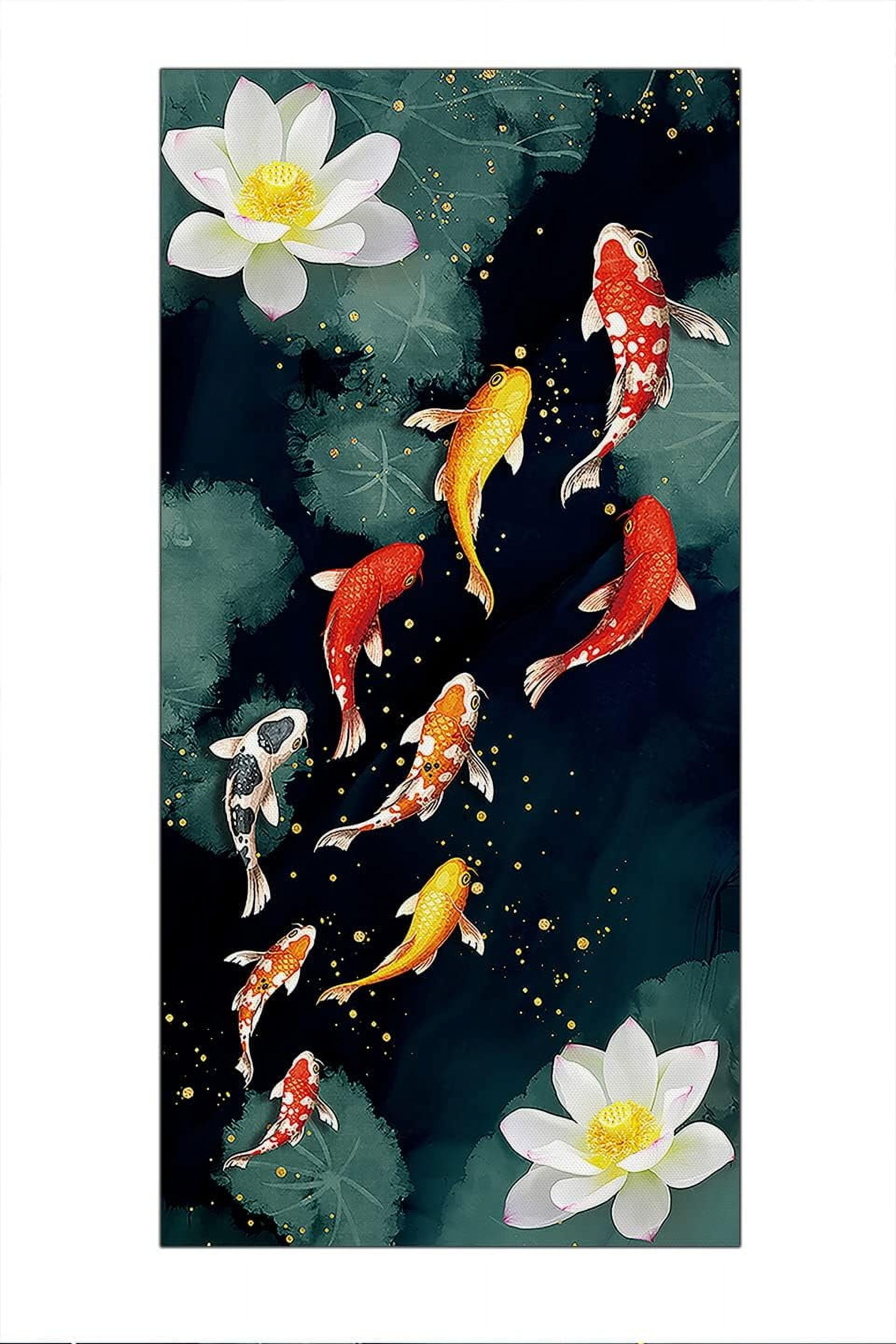 AEFER Aesthetic Poster Koi Fish Feng Shui Nine Fish Painting Lotus Koi ...