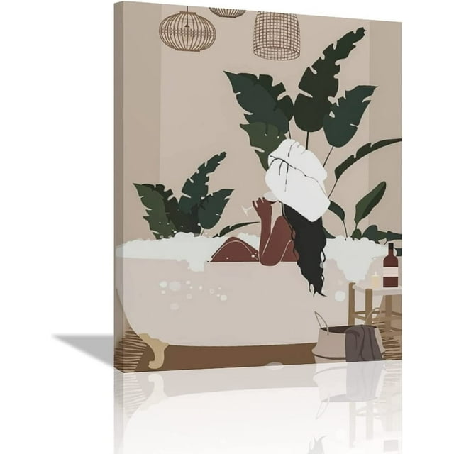 AEFER African American Bathroom Wall Art Boho Black Women In Bathtub Wall Decor Abstract Black ...