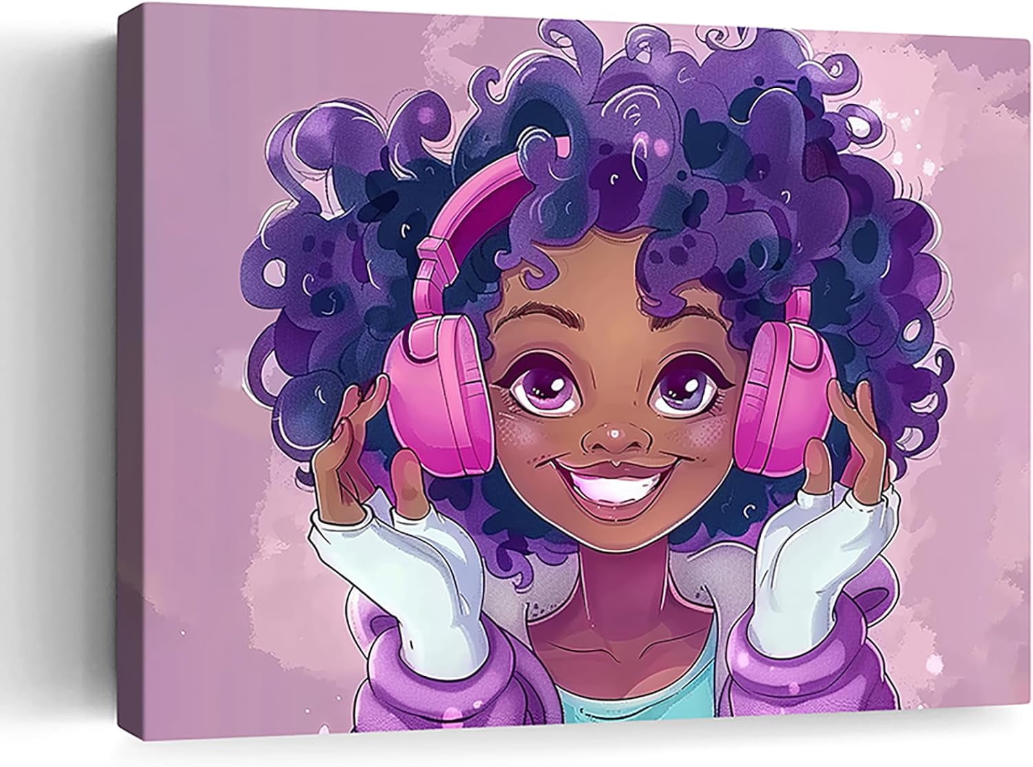 AEFER African American Black Girl Love Music Magic Purple Hair Prints Painting Picture Framed ...