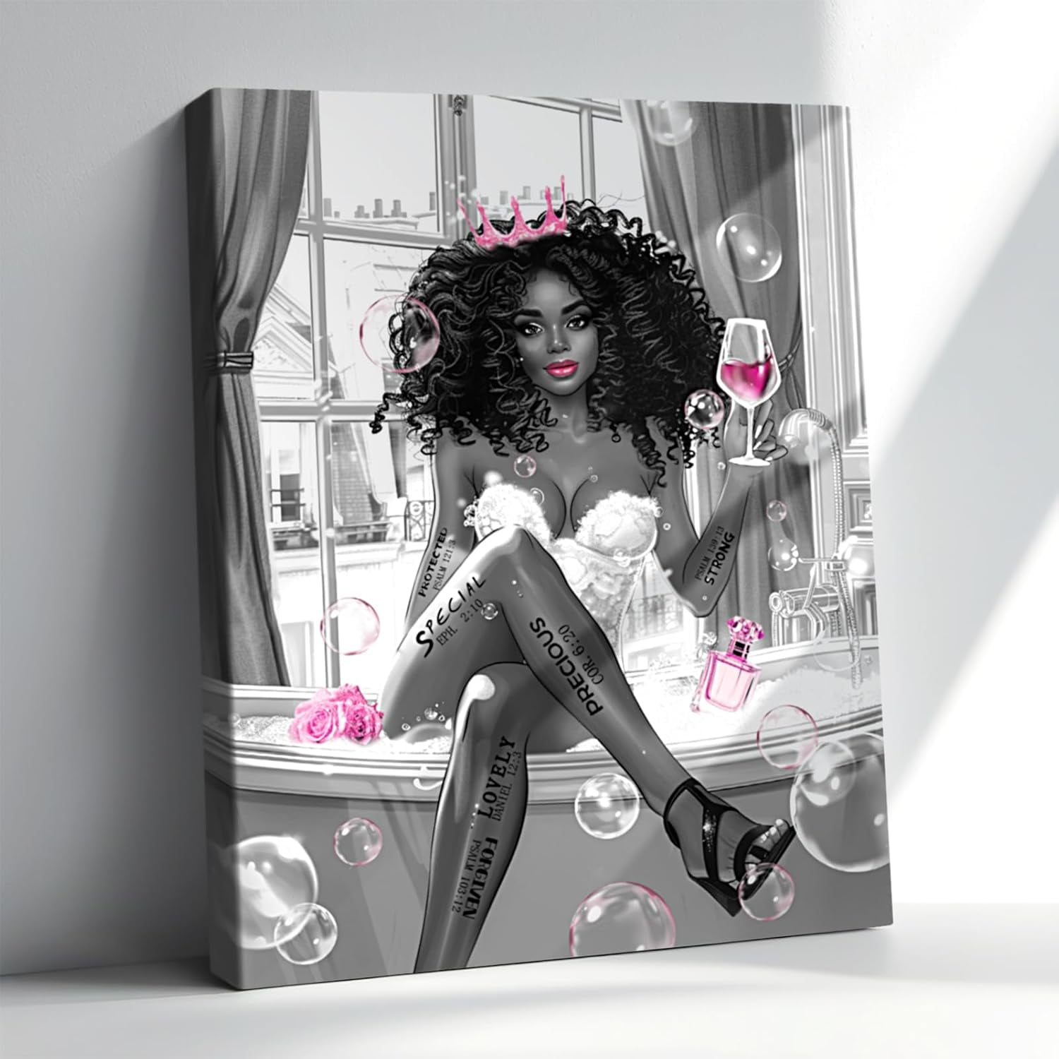 AEFER African American Black Girl Sitting In On The Bathtub Prints Painting Picture Framed ...