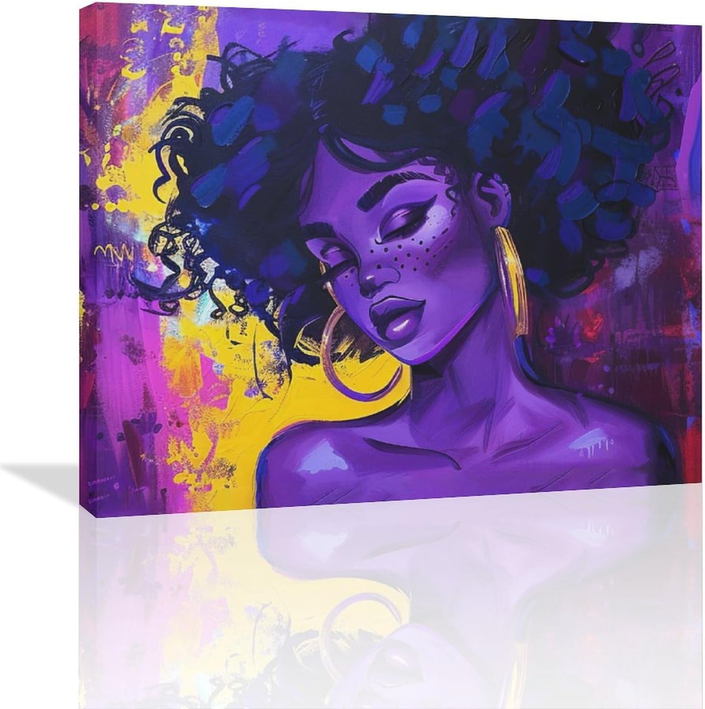AEFER African American Girl Canvas Wall Art Black Girl Magic Purple Portrait Pictures Art Girls ...
