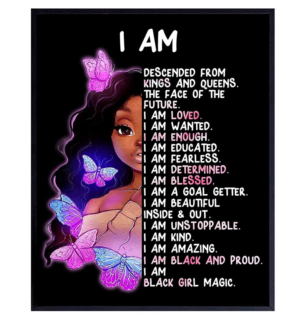 AEFER African American Girl Wall Art & Decor - I Am Black Girl Magic - Black Art - Inspirational ...