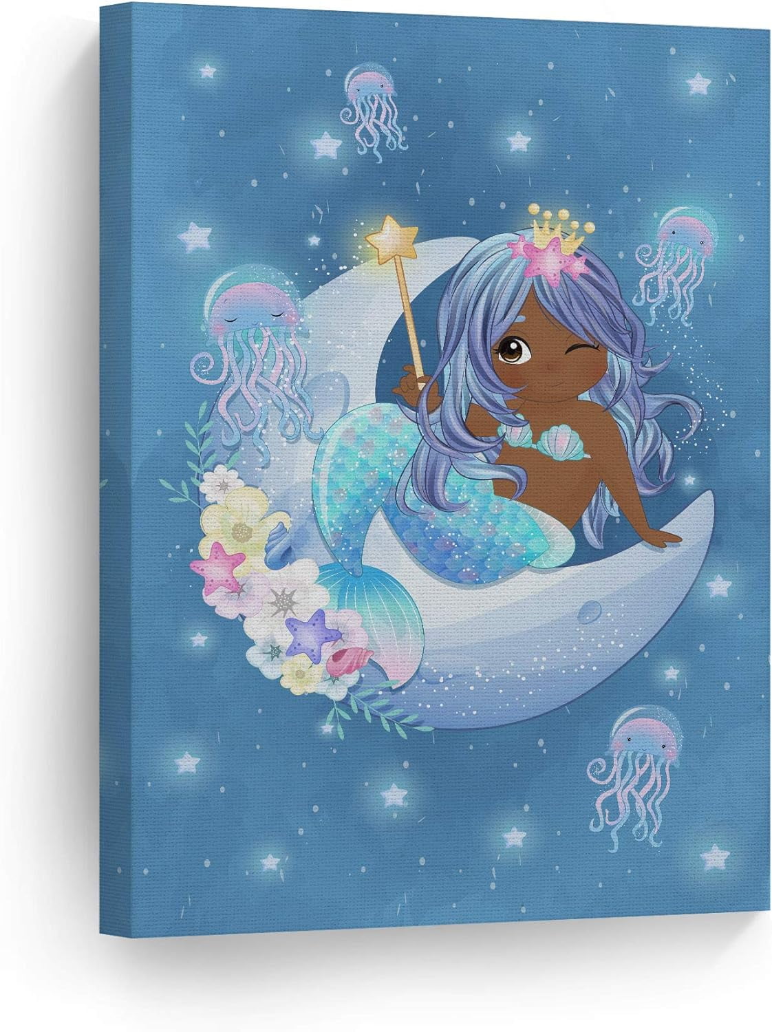 AEFER African American Mermaid Kid Girl Sitting on Crescent Moon and ...