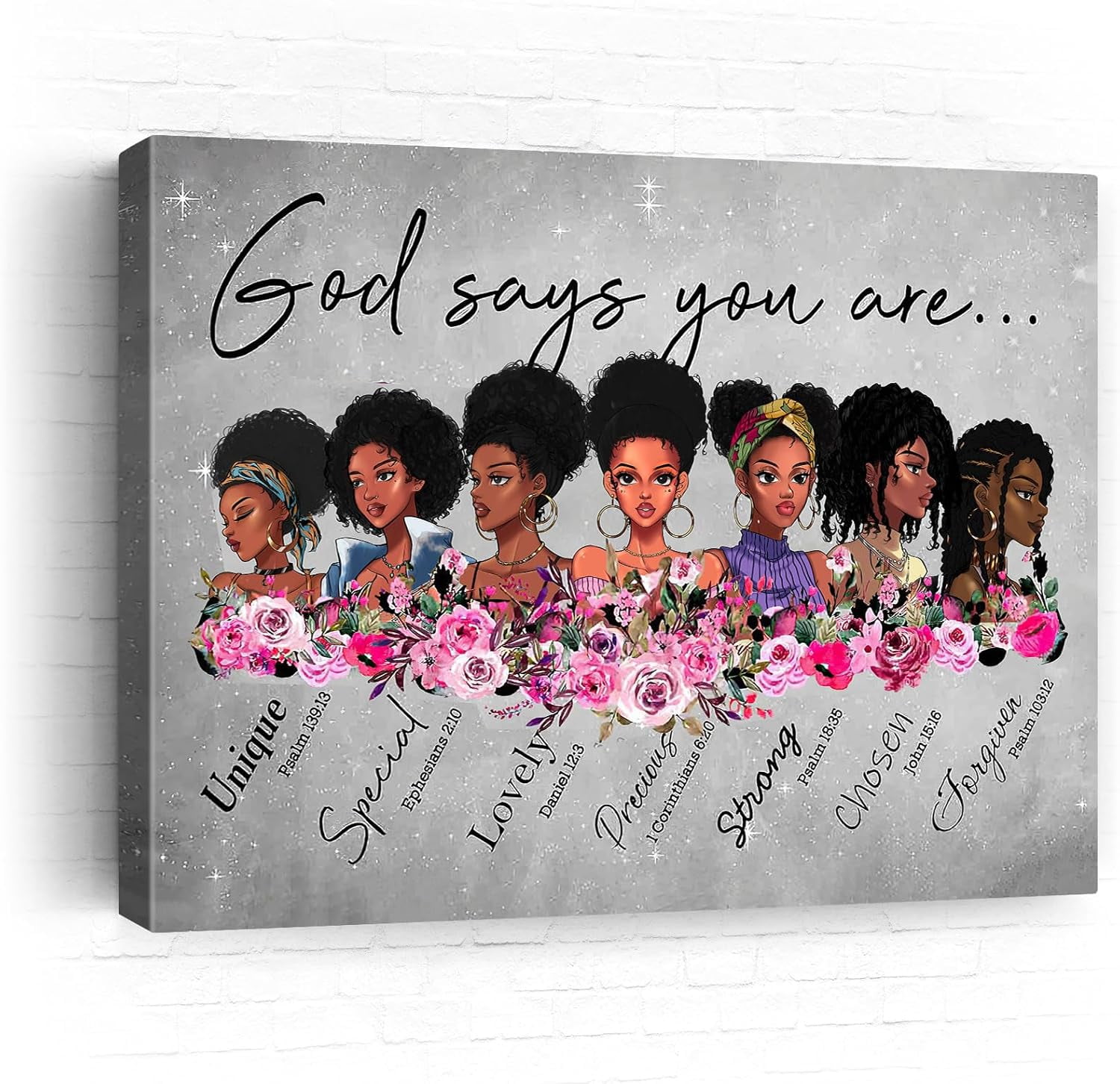AEFER African American Wall Art Black Girl Wall Art Christian Gifts for Women God Says You Are ...