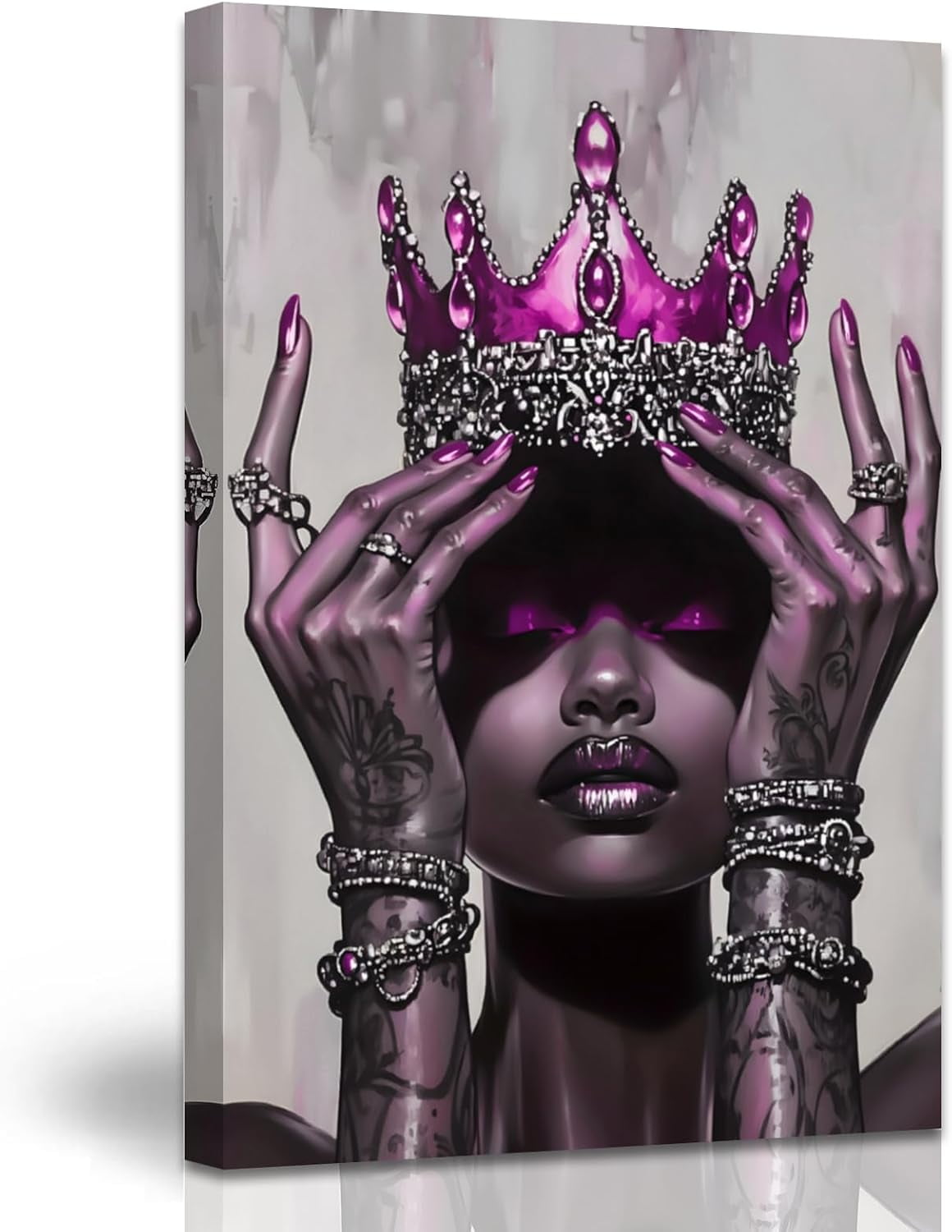 AEFER African American Wall Art Black Woman Canvas Print African Queen with Crown Pictures ...