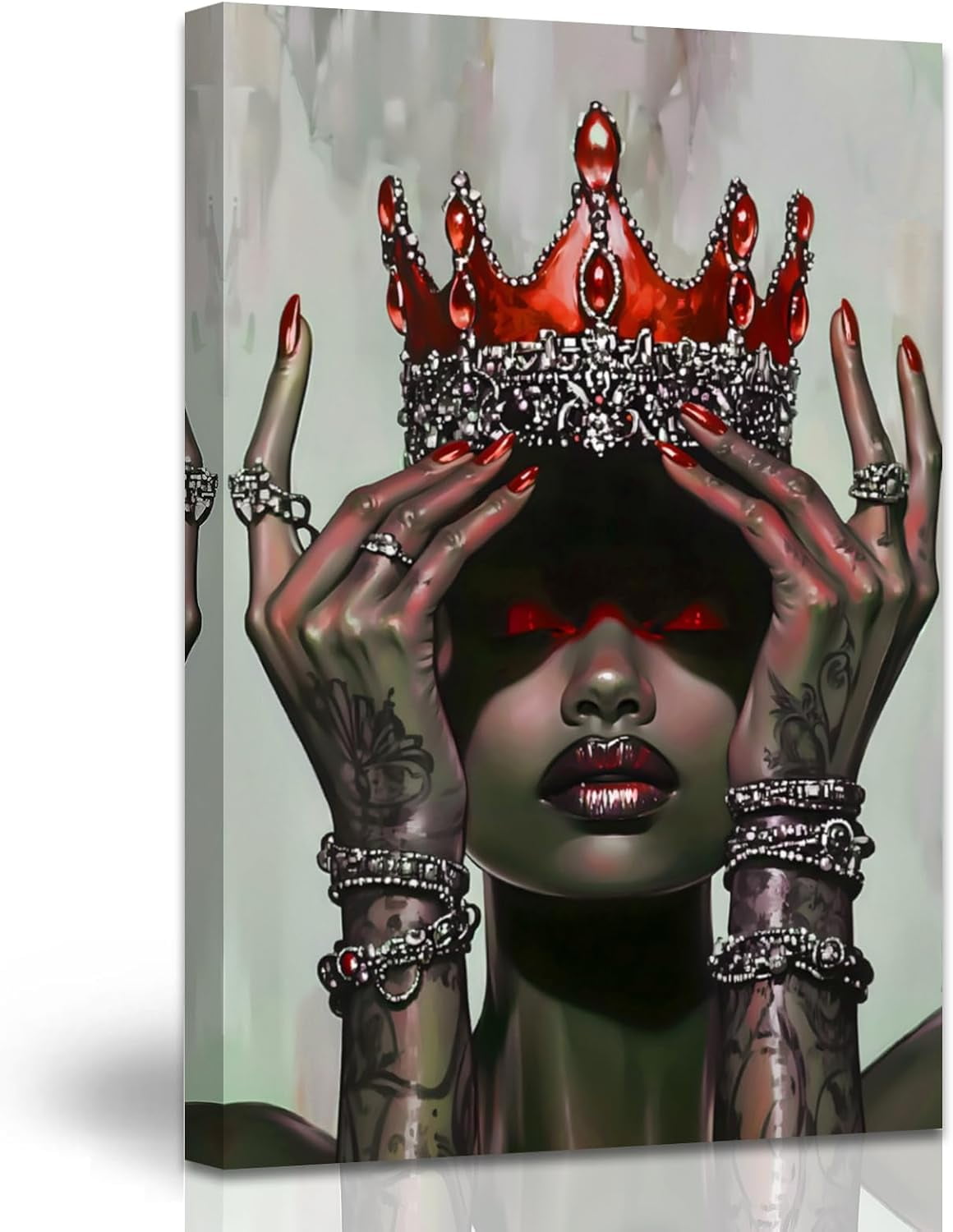 AEFER African American Wall Art Black Woman Canvas Print African Queen with Crown Pictures ...