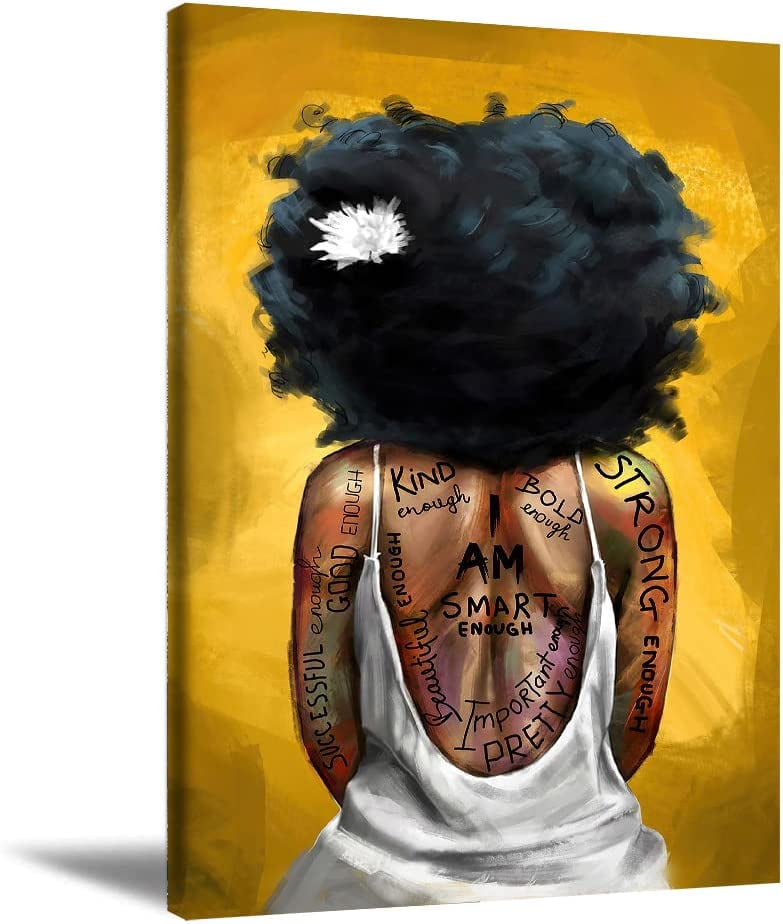 AEFER African American Wall Art Black Woman Wall Art Black Queen Art Home Decor Yellow Black ...