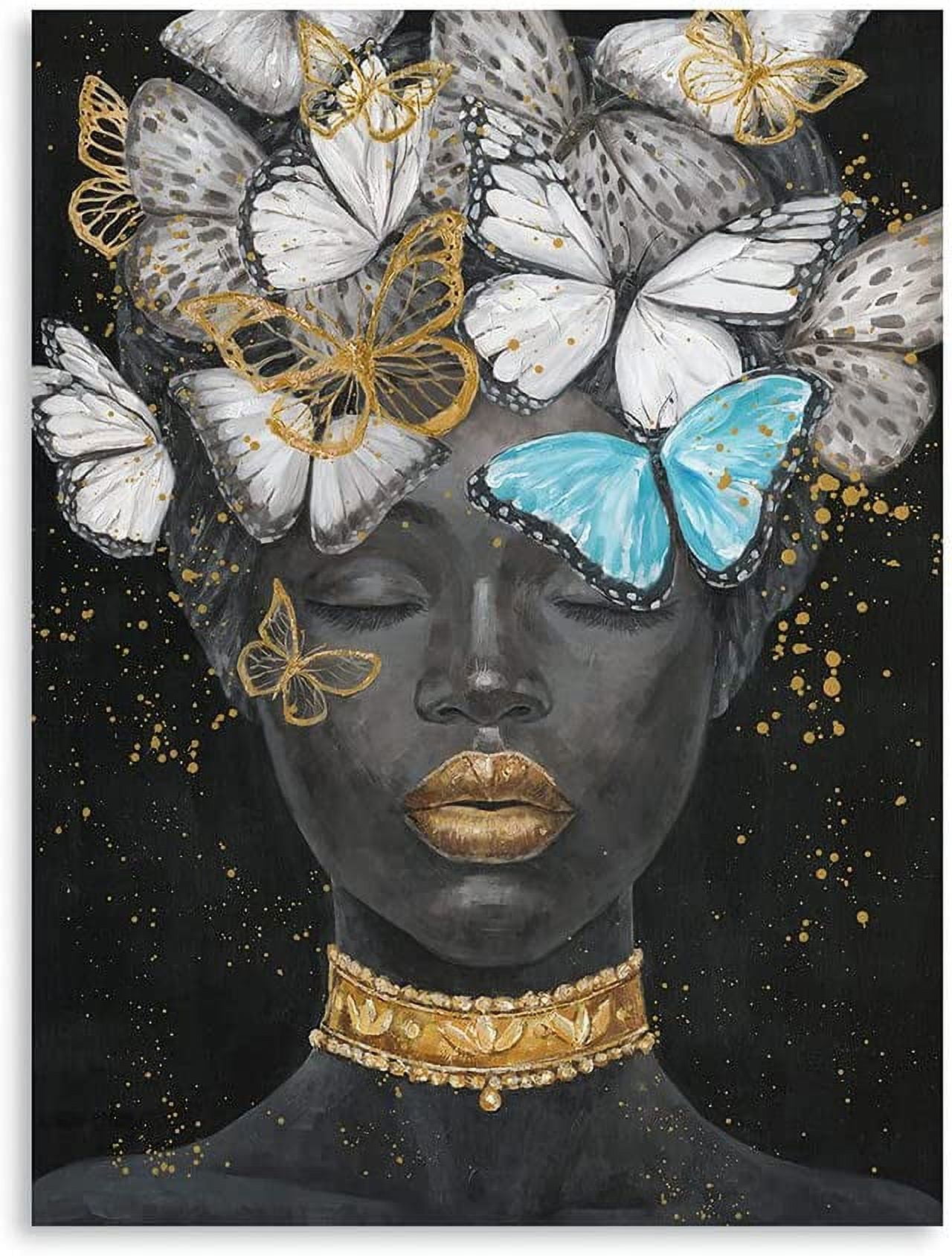 AEFER African American Woman Butterfly Picture: Black Woman Butterflies Wall Decor Canvas ...