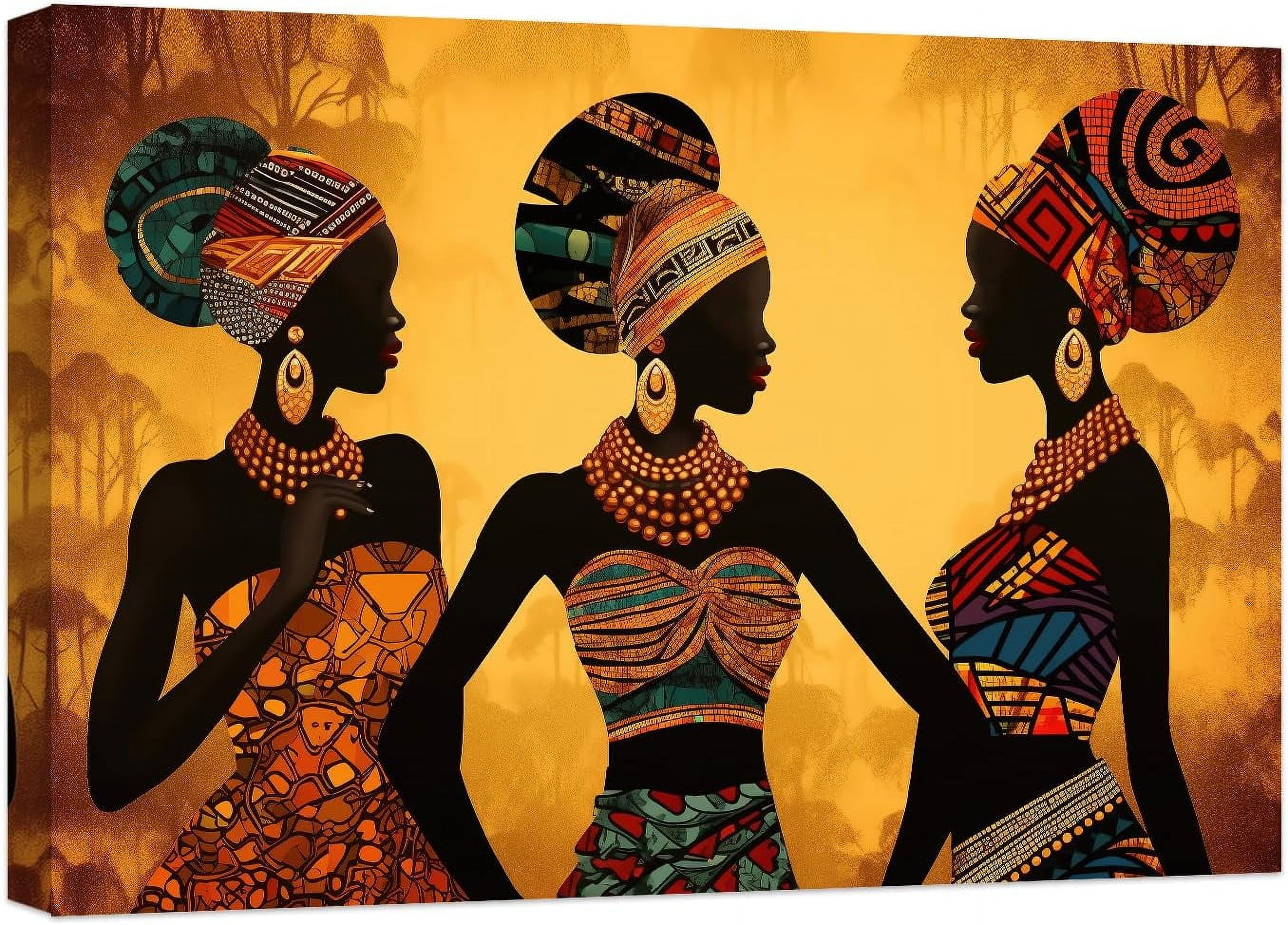 AEFER African American Woman Wall Art Black Art Wall Decor African Tribal Painting Africa Ethnic ...