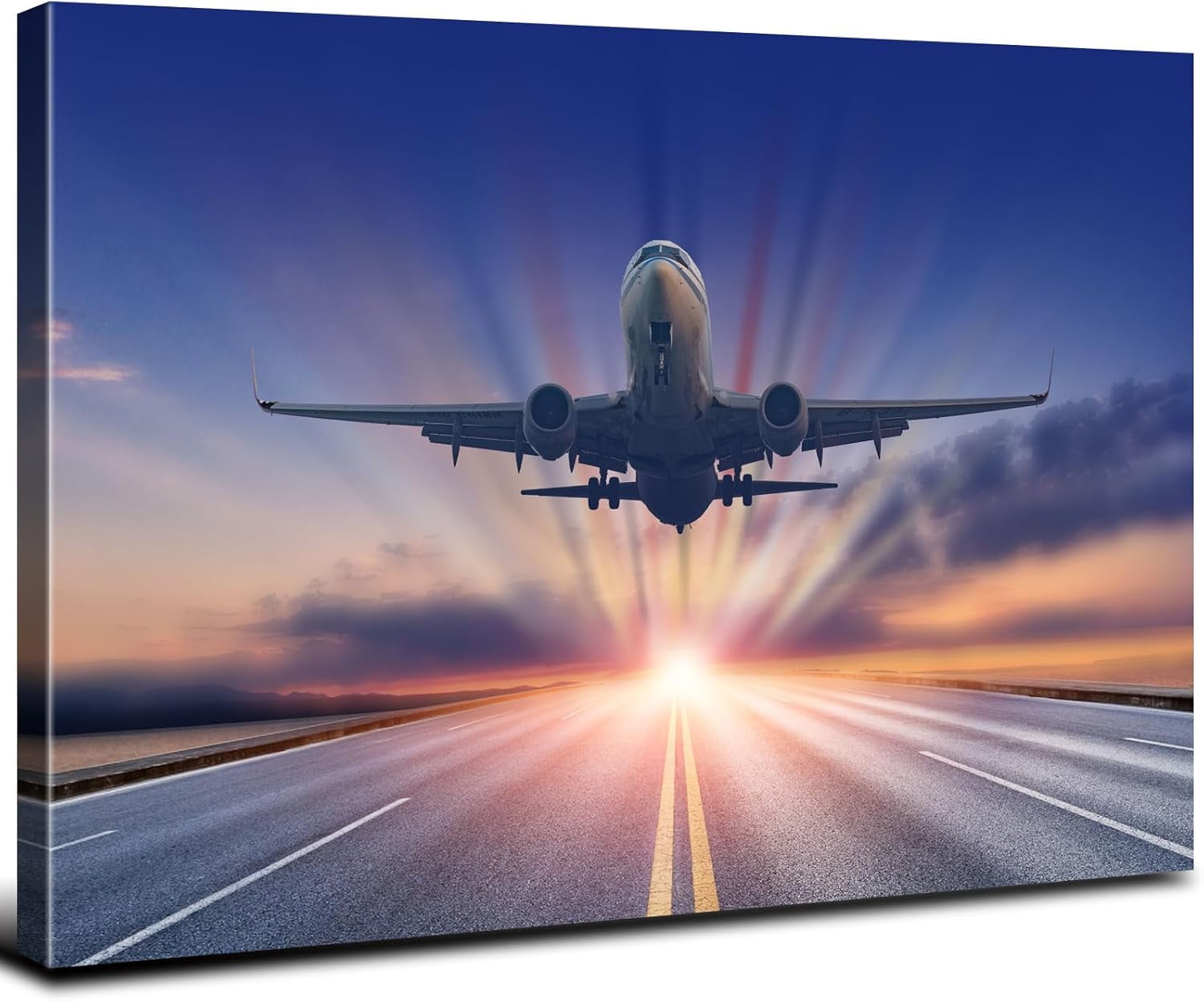 AEFER Airplane Wall Art for Living Room Colorful Sunset Landscape ...