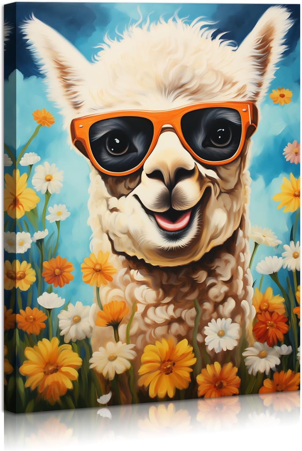 AEFER Alpaca Wall Art Llama Poster Cute Wear Glasses Animal Llama ...