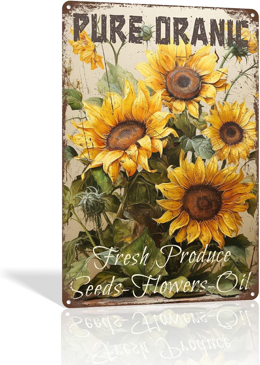 AEFER Aluminum Sign Metal Tin Retro Sign Pure Organic Sunflower Retro ...