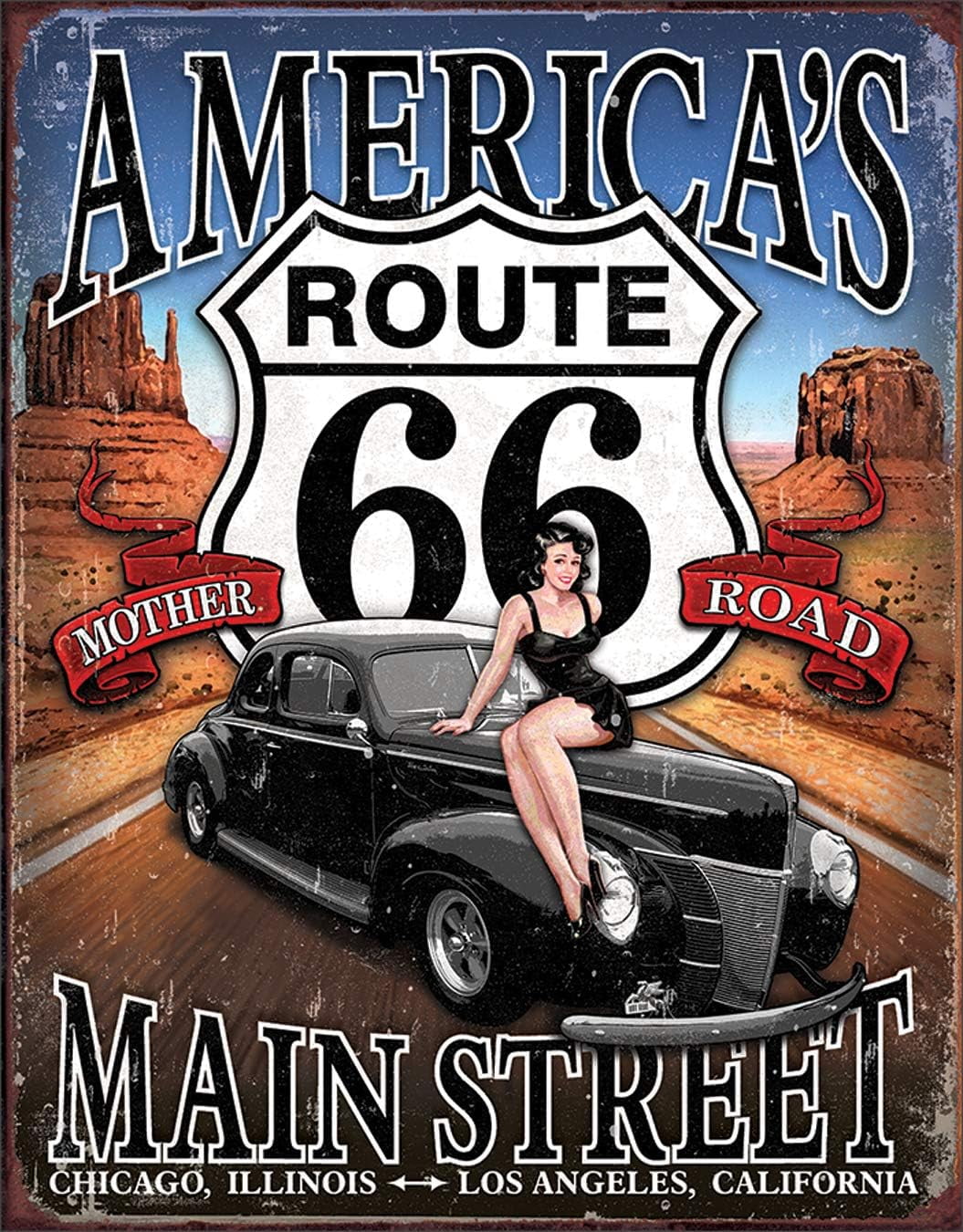 AEFER America's Route 66 - America's Main Street Tin Sign - Nostalgic ...