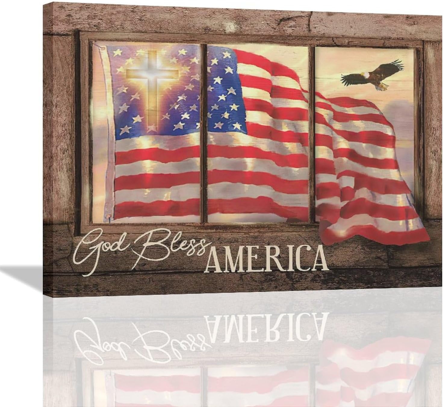 AEFER American Flag with Bald Eagle Wall Art Retro View of Window Eagle ...