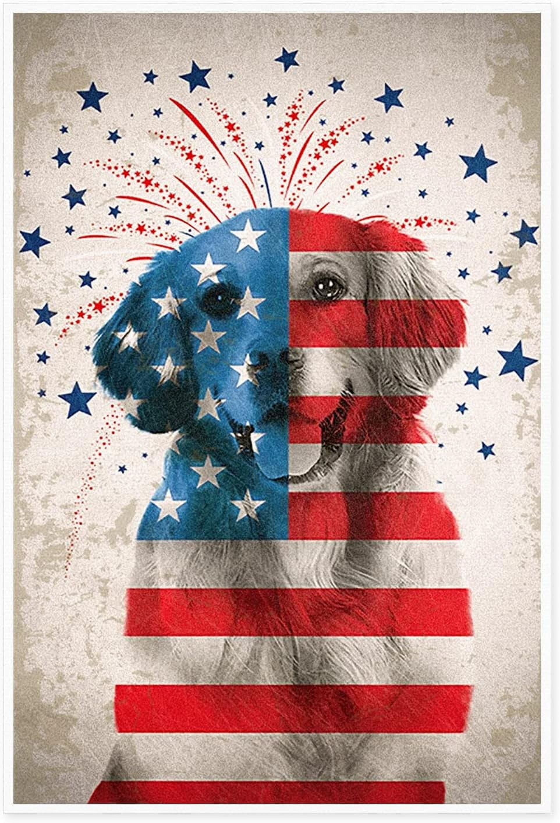 AEFER American Flag Dog Canvas Painting Modern Abstract Wall Art Cute ...