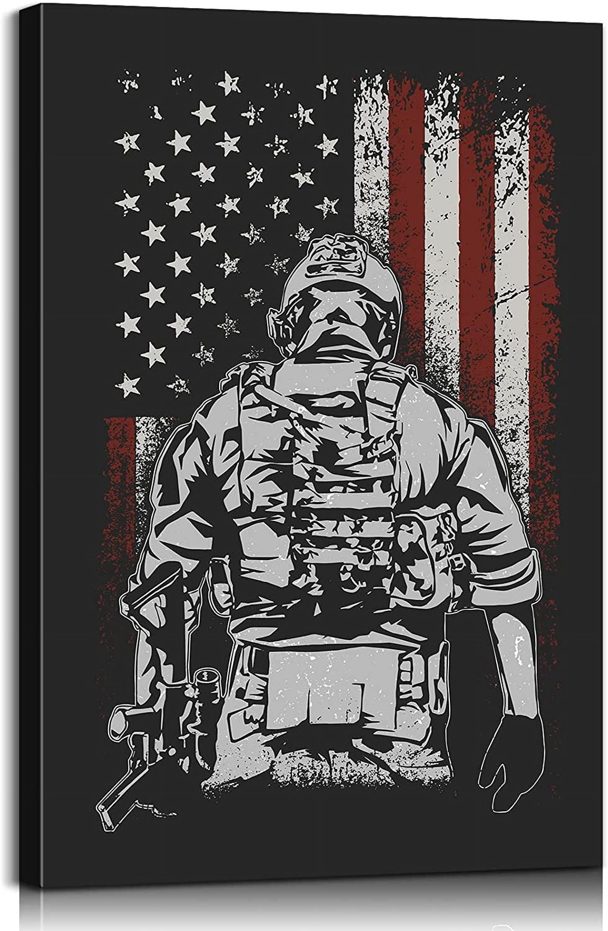 AEFER American Flag Military Art Wall Decor - Patriotic Veteran Gifts ...