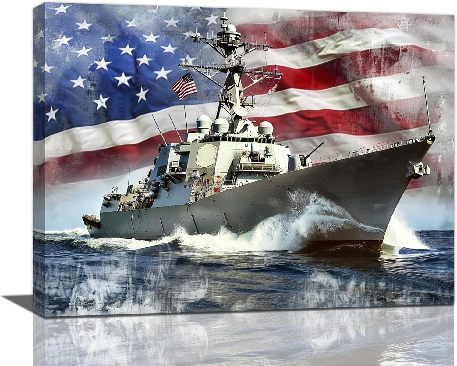 AEFER American Flag Wall Art Patriotic Warship Pictures Wall Decor Navy ...