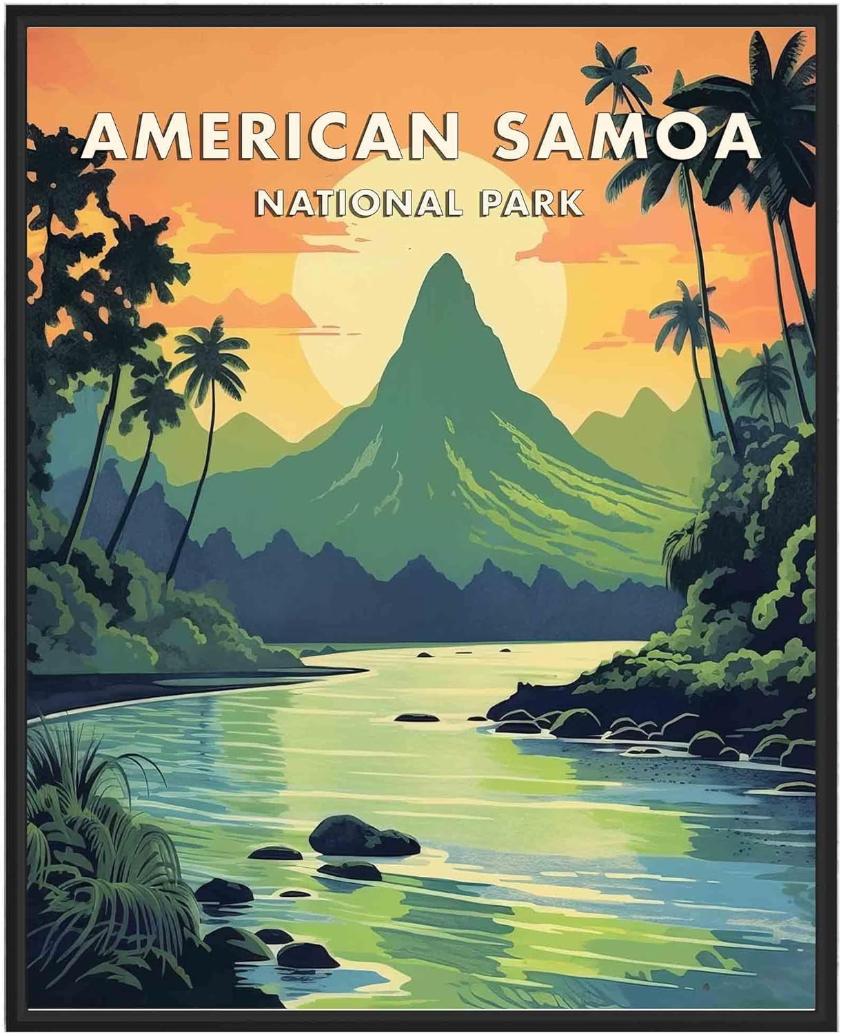 AEFER American Samoa National Park Poster Art Print Retro Mountain Lake ...