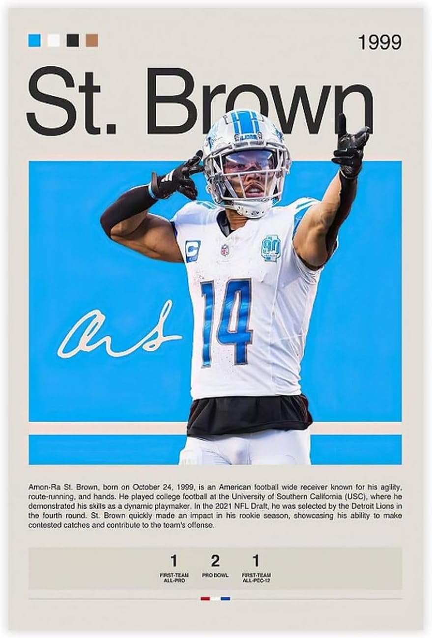 AEFER Amon Ra St. Brown Football Poster Canvas Wall Art Decor Print ...