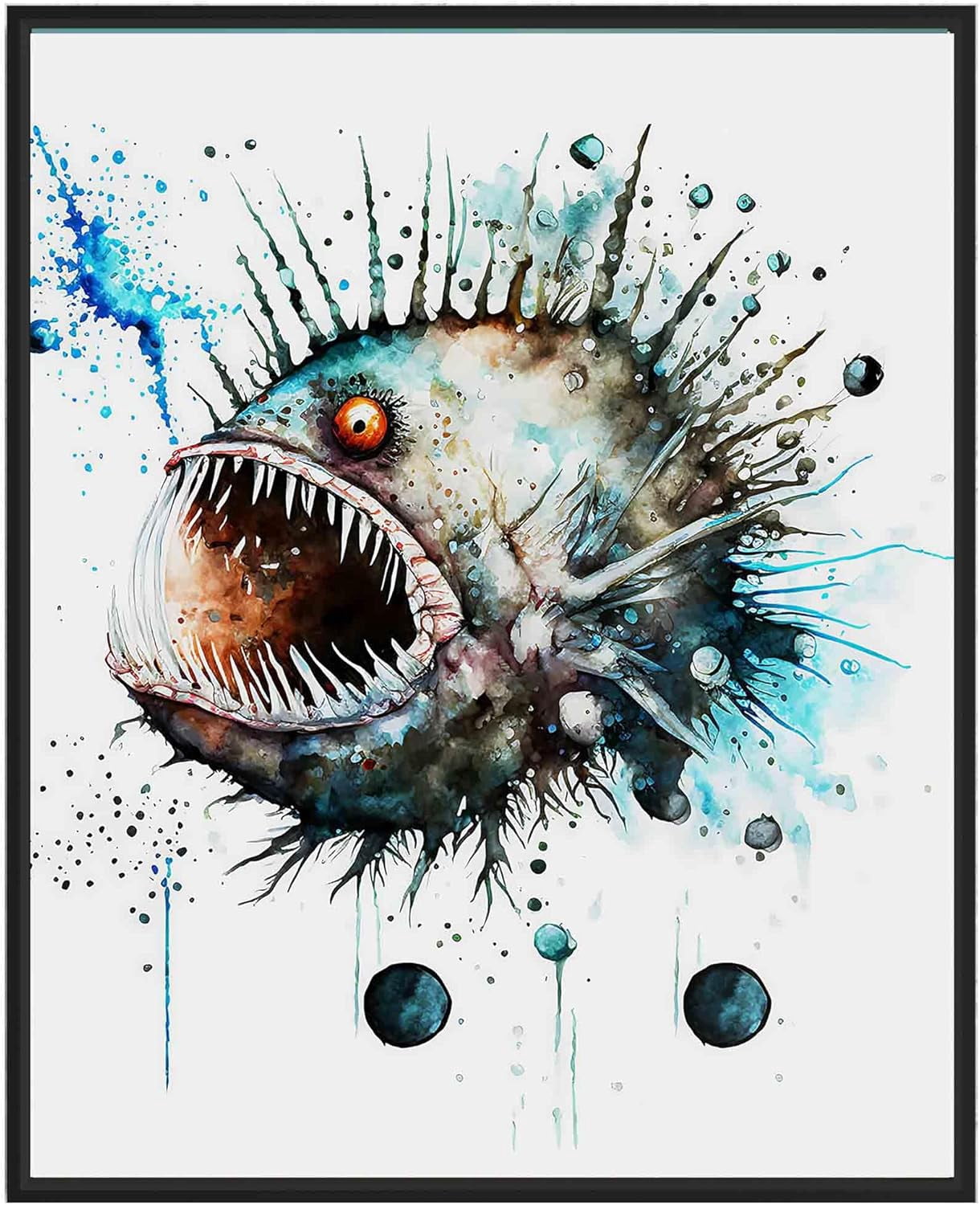 AEFER Angler Fish Art Print Poster, Abstract Watercolor Animal Wall Art ...