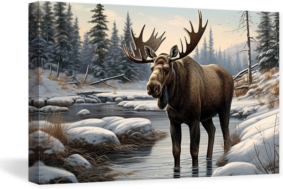 AEFER Animal Print Painting Moose Canvas Wall Art Wildlife Picture Wall ...