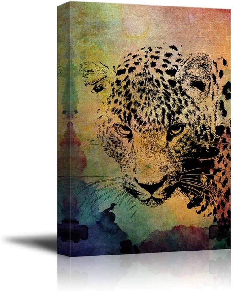AEFER Animal Theme Canvas Wall Art - A Leopard on Vintage Abstract Background with Watercolor ...