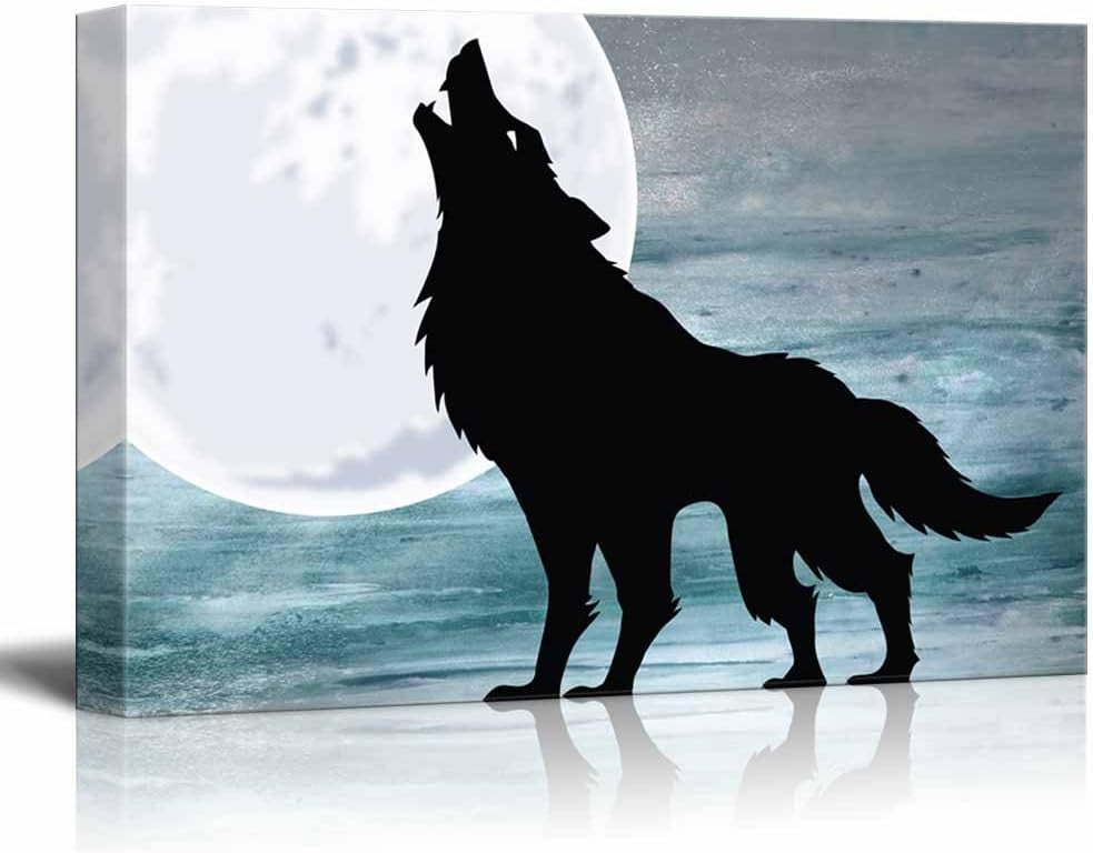 AEFER Animal Theme Canvas Wall Art - A Lonely Howling Wolf Under The ...
