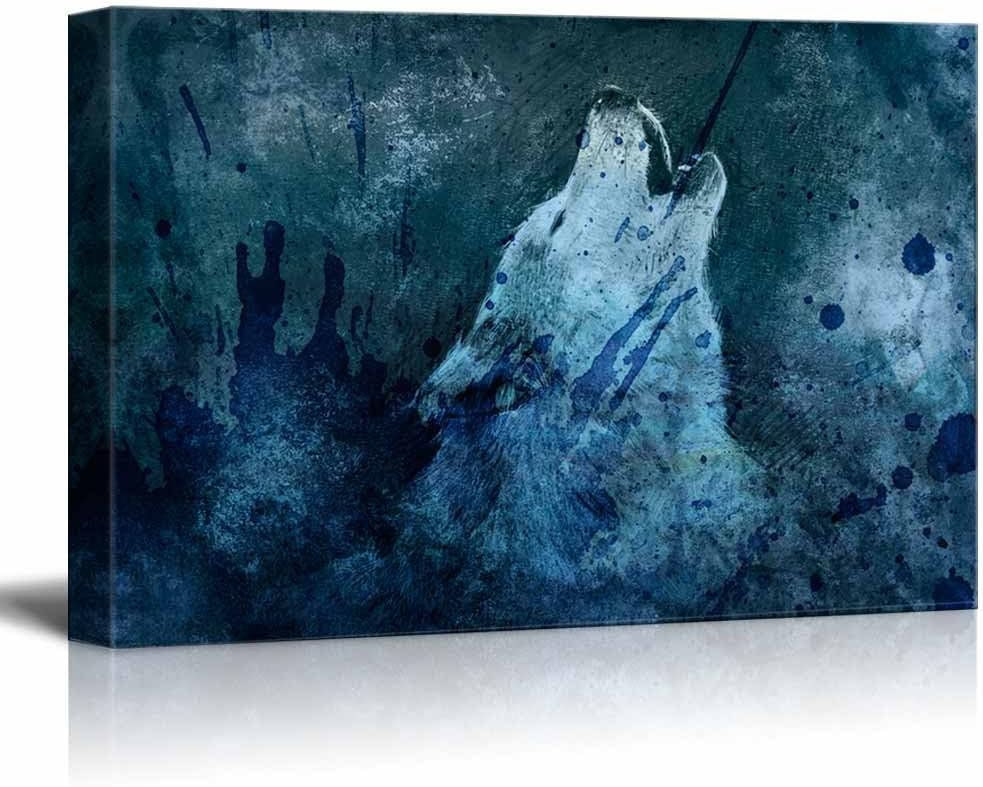 AEFER Animal Theme Canvas Wall Art - Howling Wolf on Vintage Abstract ...