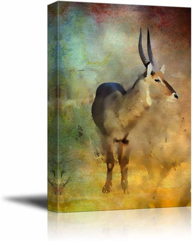 AEFER Animal Theme Canvas Wall Art - an Antelope on Vintage Abstract ...