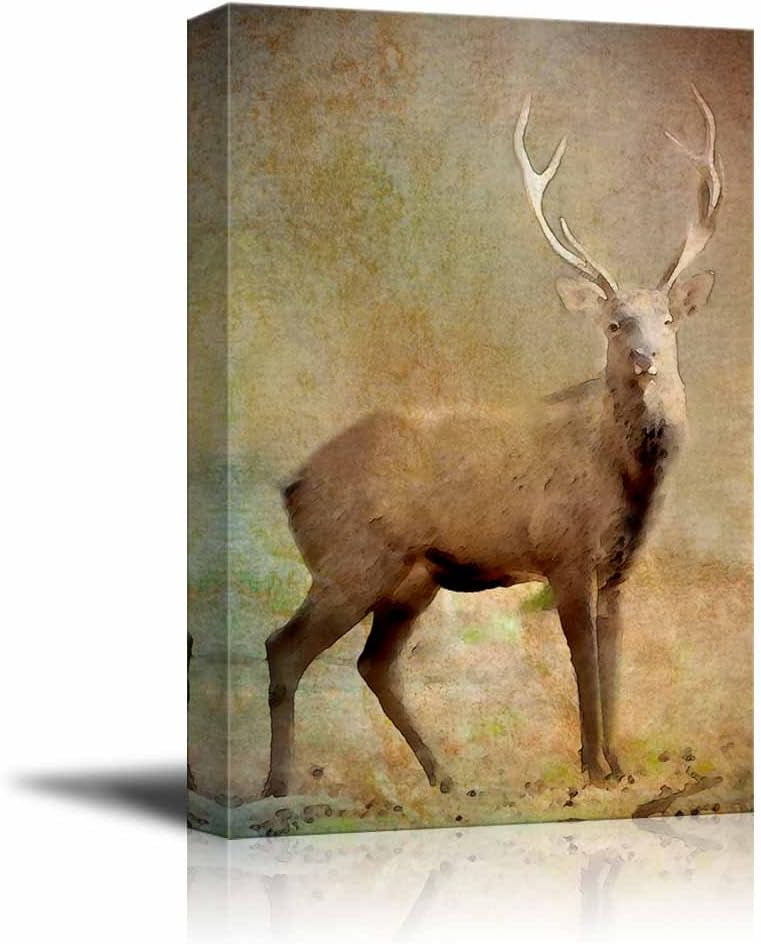 AEFER Animal Theme Canvas Wall Art - an Elk on The Vintage Background Modern Home Art Unframe ...