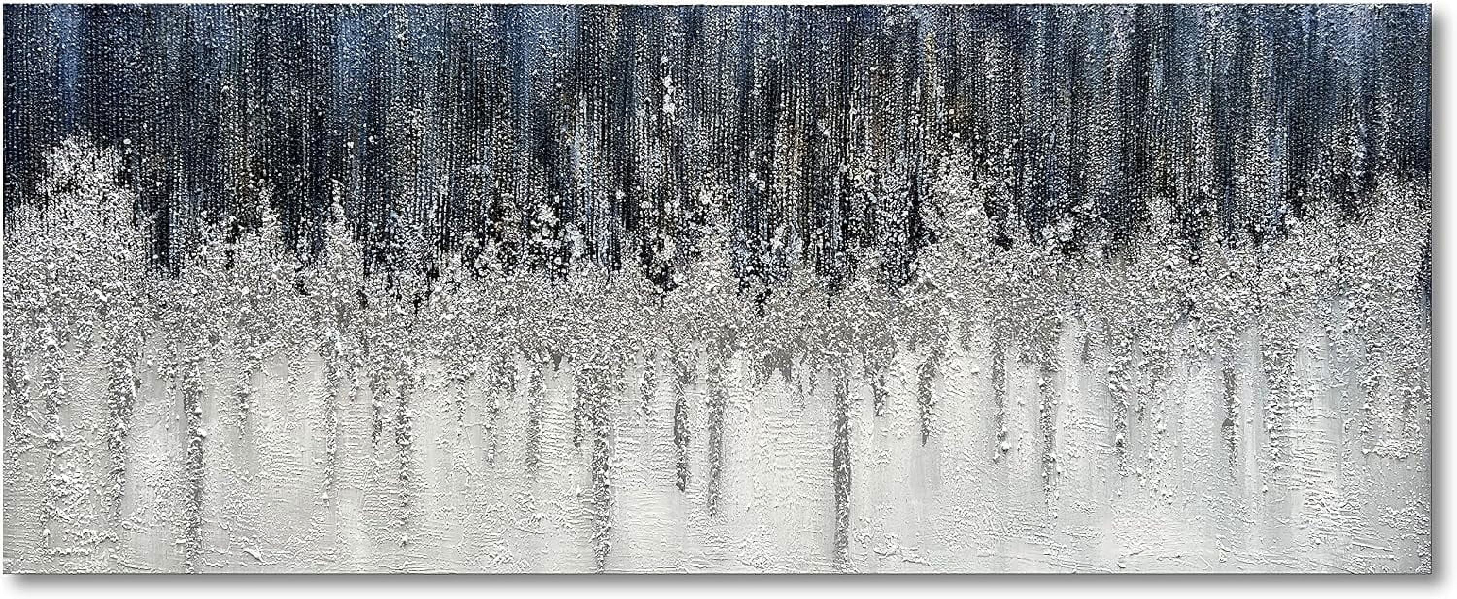 AEFER Art Large Hand painted Abstract Oil painting Blue white Silver ...