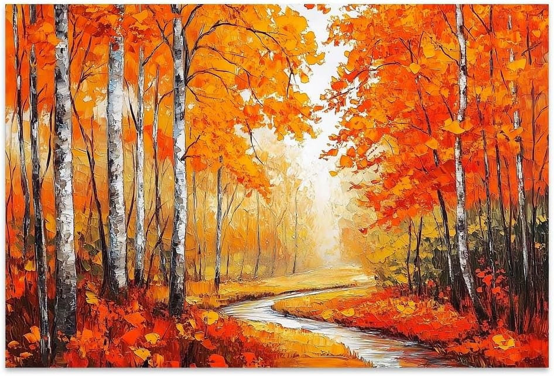 AEFER Autumn Canvas Wall Art, Fall Tree Forest Field Landscape Painting ...