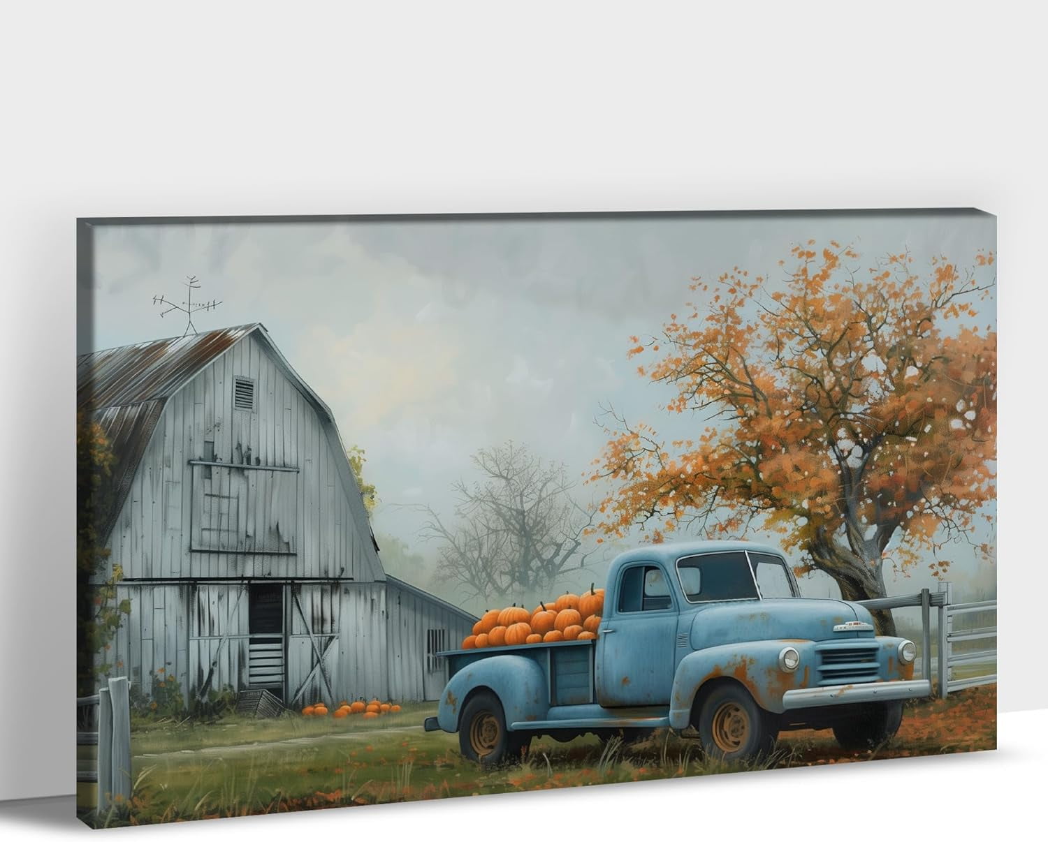 AEFER Autumn Farmhouse Truck Wall Art, Old Blue Truck Canvas Prints ...