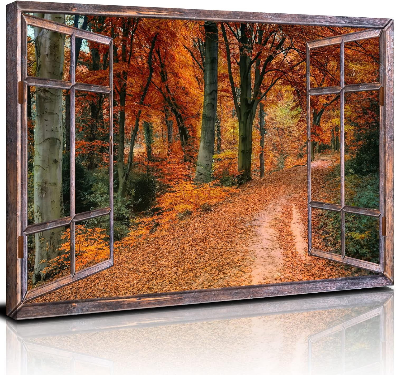 AEFER Autumn Forest Canvas Wall Art Bedroom Decor, Window View Fall ...