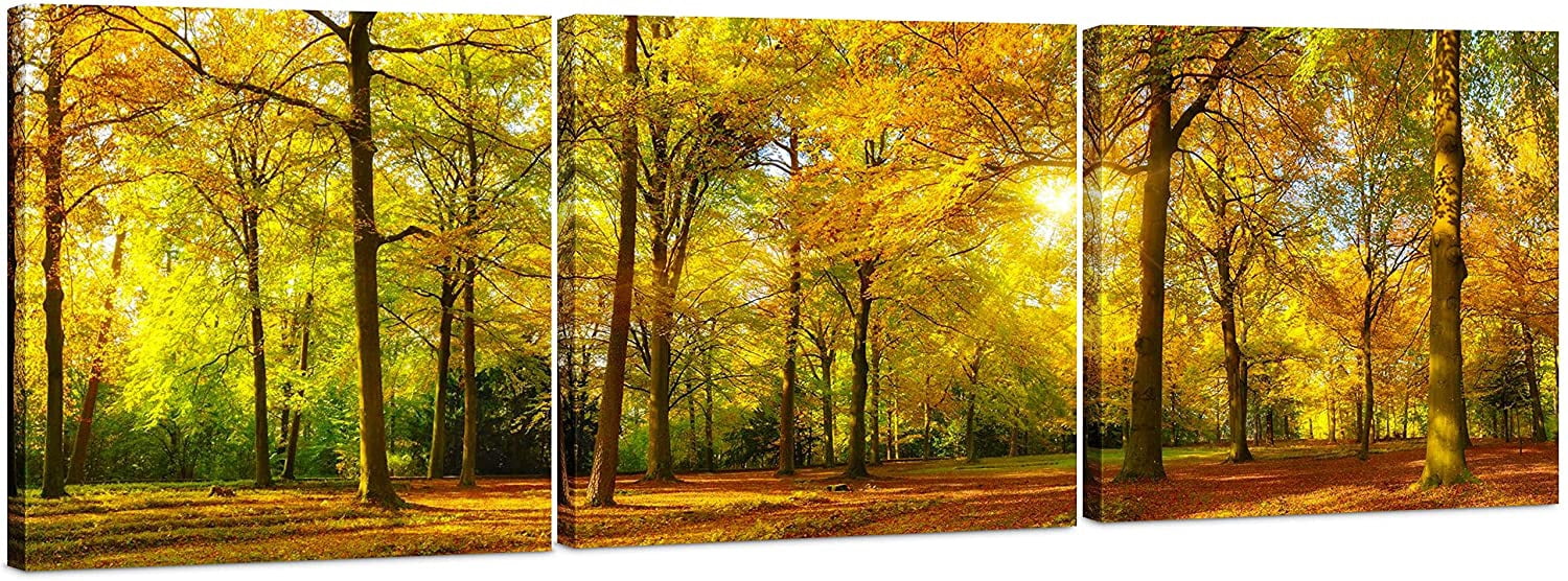 AEFER Autumn Forest Canvas Wall Art Decor - Large Forest Wall Art 24x72 ...