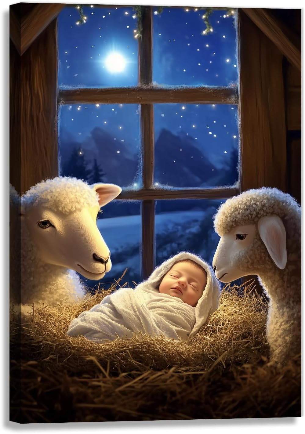 AEFER Baby Jesus Canvas Wall Art Nativity Scene With Baby Jesus And ...
