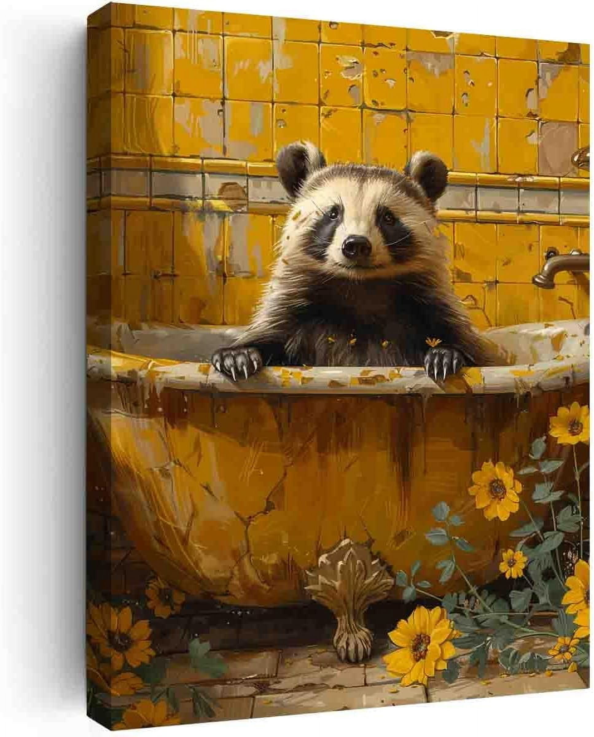 AEFER Badgerss in Bathtub,Bathroom Wall Art,Animal Bathroom Art,wall art farmhouse bathroom,wall ...