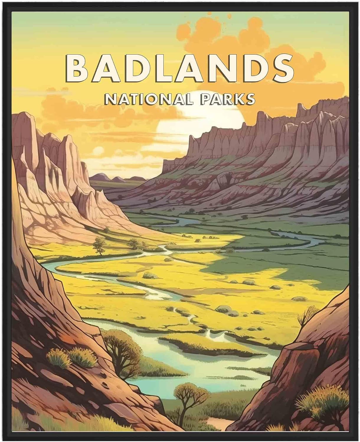 AEFER Badlands National Park Poster Art Print Retro Mountain Lake Wall ...