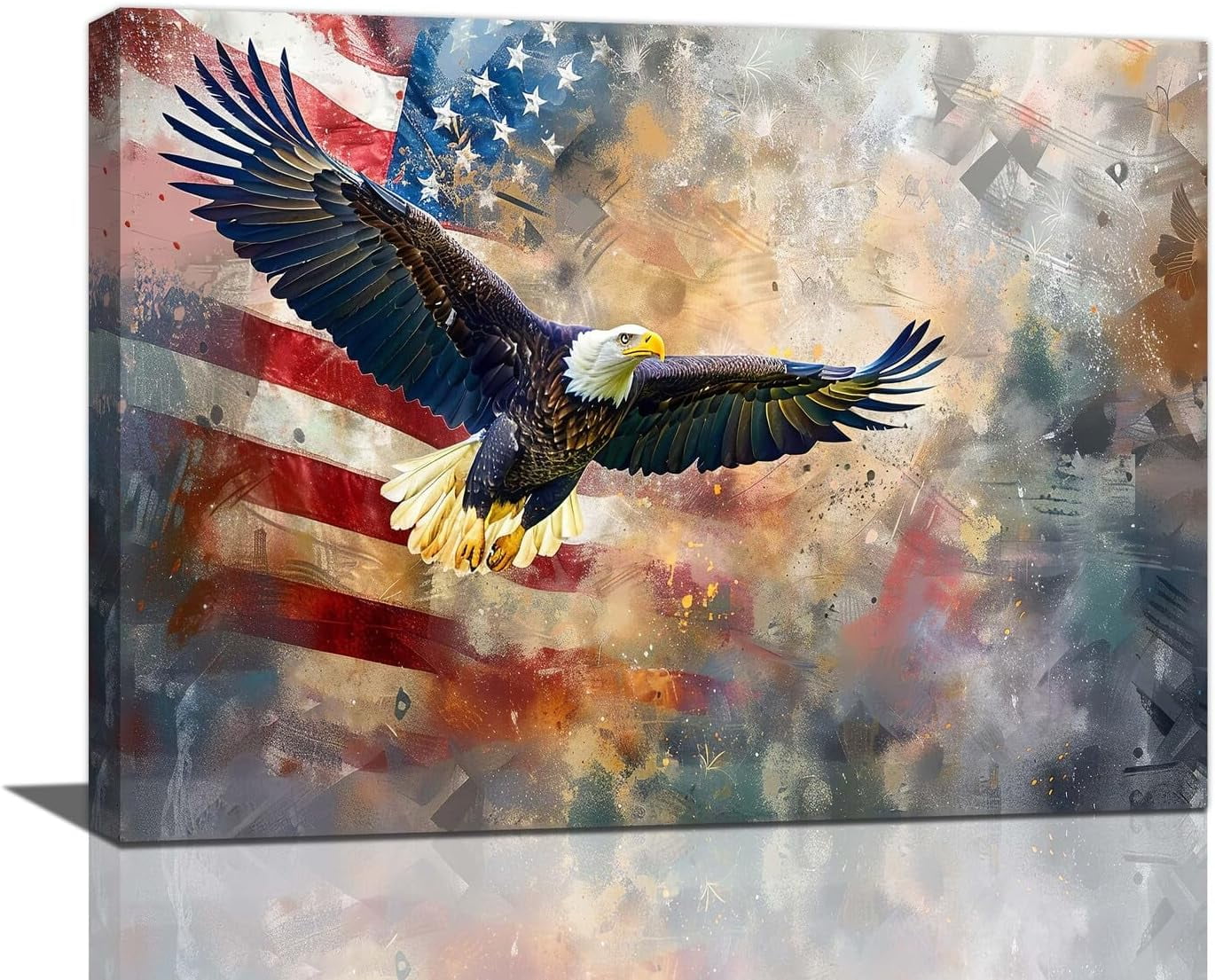 AEFER Bald Eagle Canvas Wall Art Eagle Pictures American Flag Painting ...