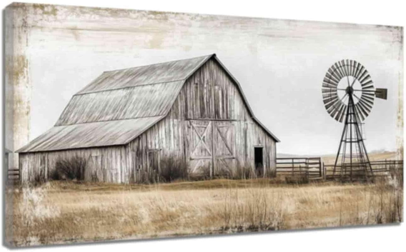 AEFER Barn Canvas Wall Art Farmhouse Barn Picture Barn Windmill ...