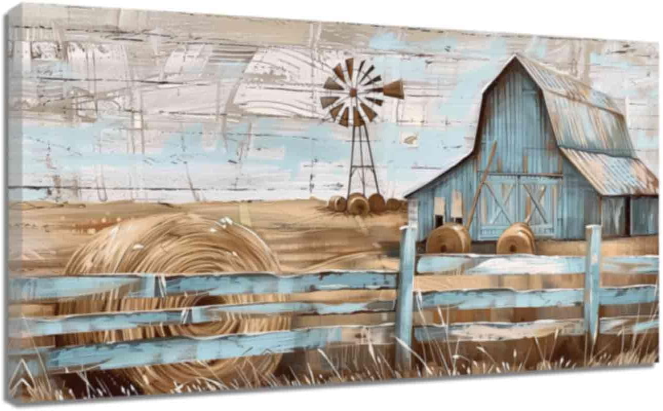 AEFER Barn Canvas Wall Art Farmhouse Barn Picture Barn Windmill ...
