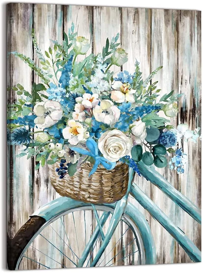 AEFER Bathroom Canvas Wall Decor Blue Retro Bike wall art rural Style ...