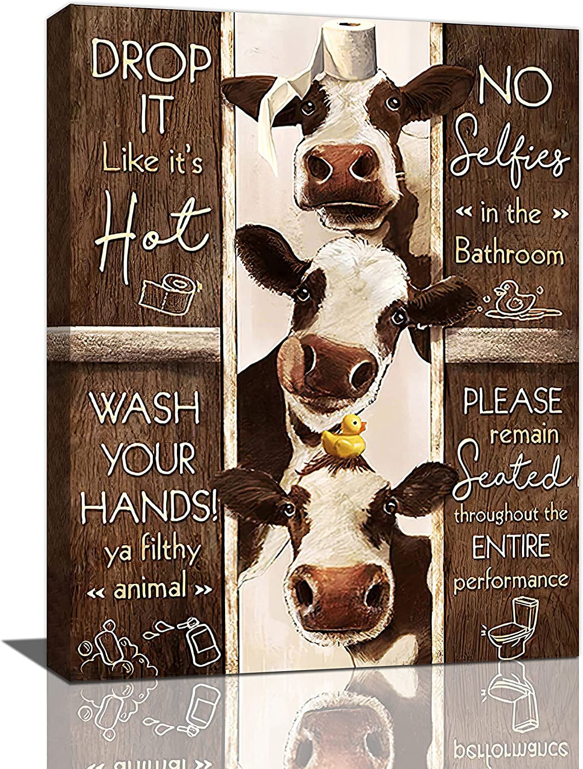 AEFER Bathroom Cow Wall Art Farmhouse Cows Pictures Wall Decor Funny ...