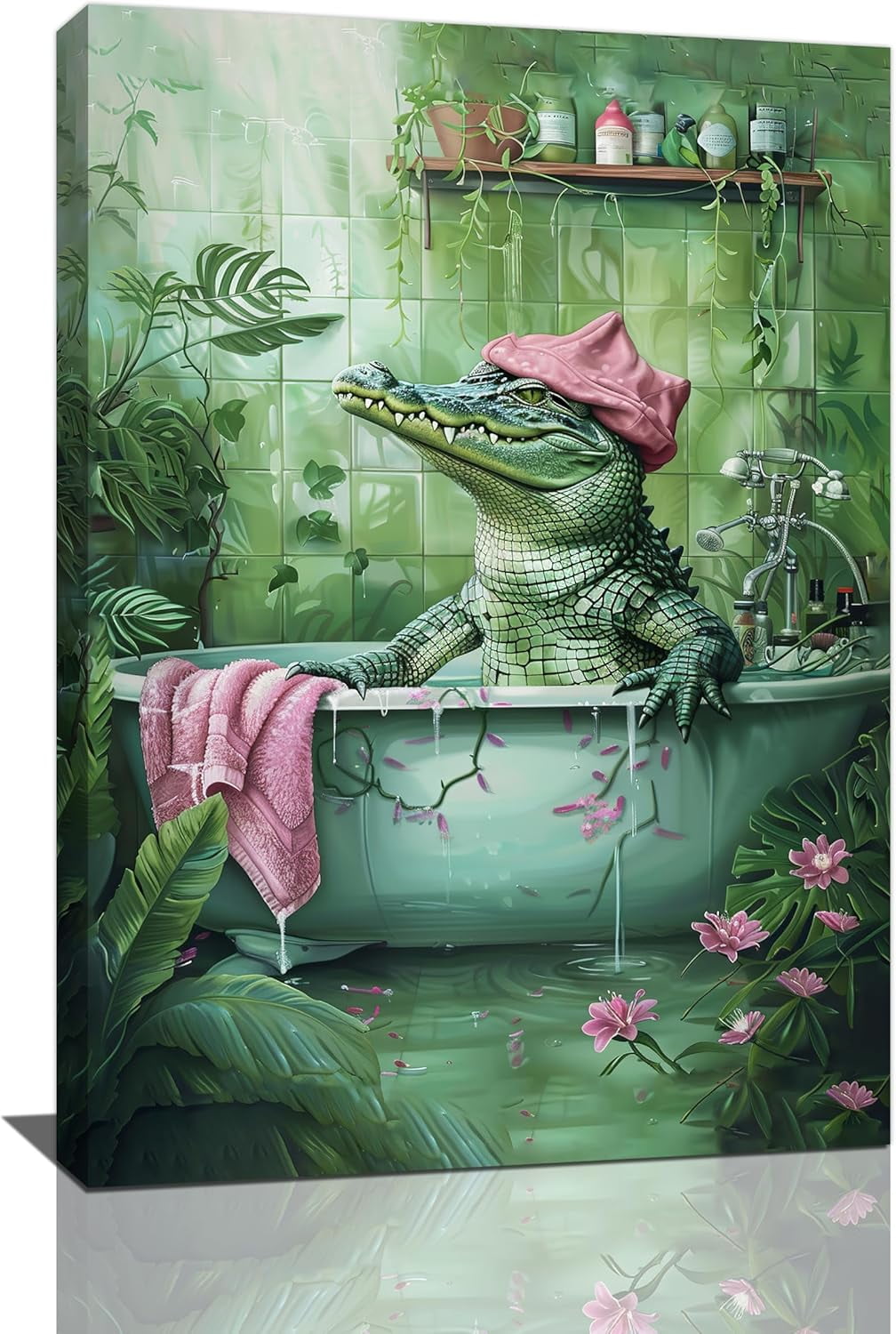 AEFER Bathroom Crocodile Wall Art Alligator Bathroom Pictures Wall Decor Funny Toilet Bathroom ...